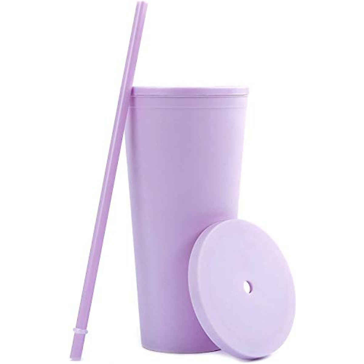 Tumblers with Lids (4 pack) 22oz Pastel Colored Acrylic Cups with Lids and Straws | Double Wall Matte Plastic Bulk Tumblers With FREE Straw Cleaner! Vinyl Customizable DIY Gifts