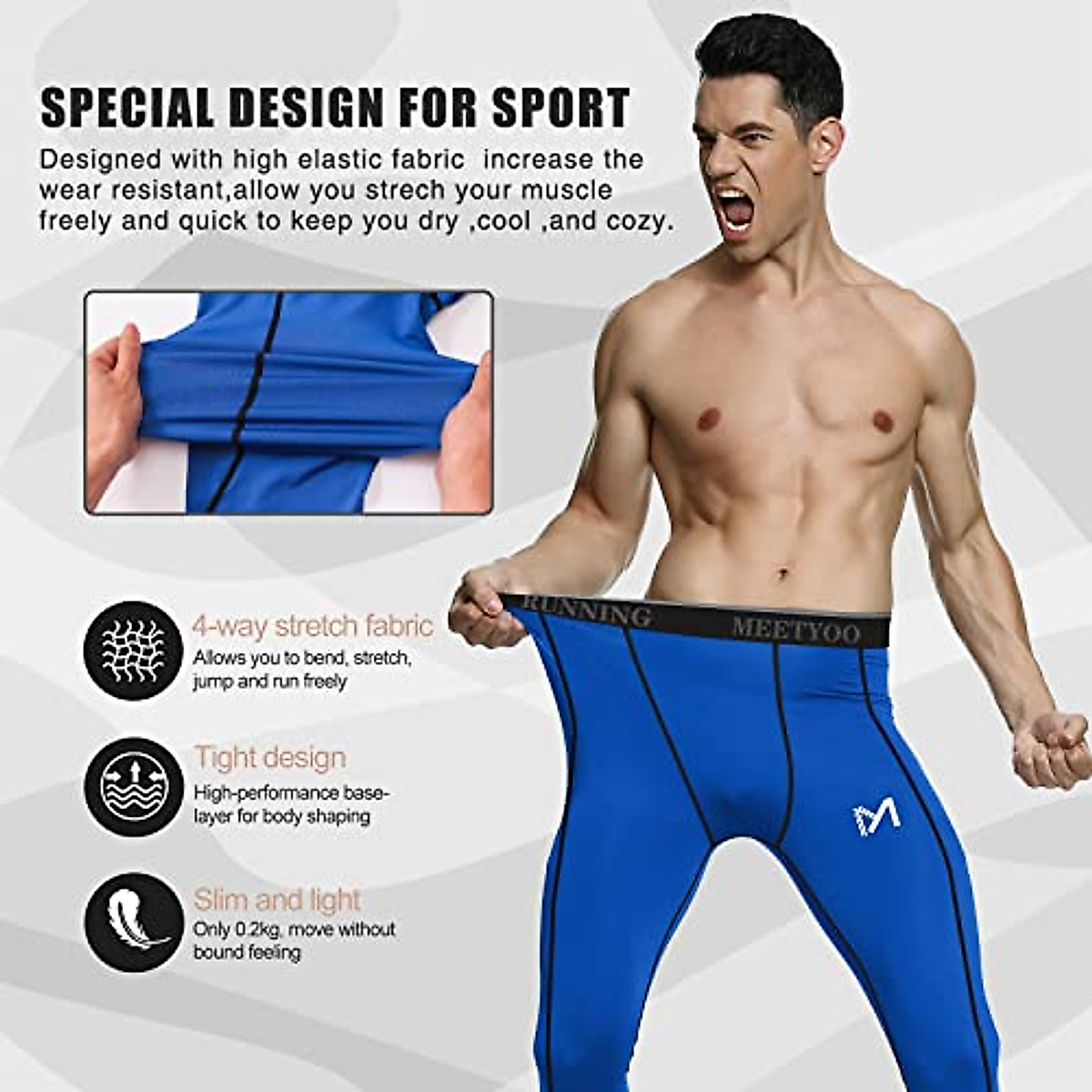 MEETYOO mens for Men, Cool Dry Sports Workout Running Tights Leggings Compression Pants, 3pcs-c, Large US