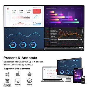 TIBURN R2 75" 4K UHD Smart Board | Smart Digital Whiteboard | All-in-One Touch Screen Computer with Open App Ecosystem, Includes Movable Stand+Wall Mount, Ideal for Office, Classroom, and Conference