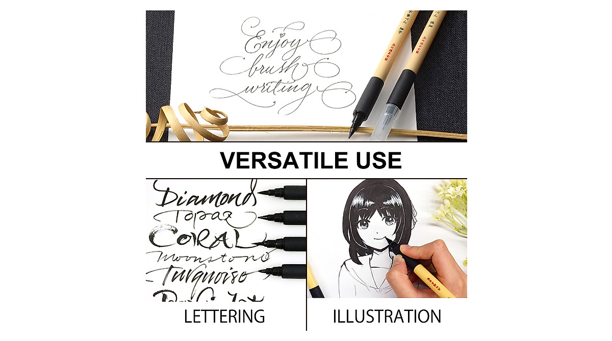 Kuretake Bimoji Brush Pen Set - Fine & Broad Tips for Calligraphy & Art