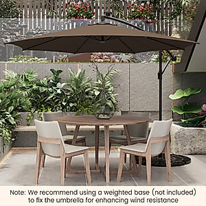 Tangkula 10FT Solar Offset Umbrella, Tilted Cantilever Hanging Umbrella with 112 LED Meteor Shower Lights, Crank Handle, Outdoor Market Umbrella for Poolside, Backyard & Deck (Tan)