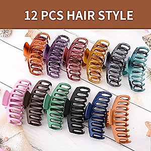 12 PCS Square Hair Clips for Women,4.3 Inch Large Rectangle Hair Claw Clips for Women Thin Thick Curly Hair, Big Matte Banana Clips,Strong Hold jaw clips,Multicolor 1 (Jelly)