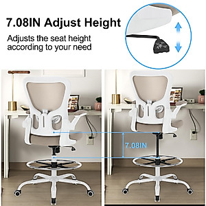 Chairoyal Office Drafting Chair, Ergonomic Tall Office Desk Chair with Adjustable Height and Footrest Ring, Executive Computer Standing Desk Stool Chair with Flip-Up Arms for Draw, Lab, Work
