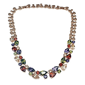 Necklaces for Women, Classic Multi Gemstones Silver Necklaces with Amethyst Garnet Morganite Peridot Women Jewelry (Gold)