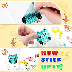 sinceroduct 64 PCS 5D DIY Diamond Painting Stickers Kits for Kids and Adult Beginners, Stick - Shaped Paint Marked with Diamonds by Numbers, More Cute Animals, Dinosaurs, Kids Gift