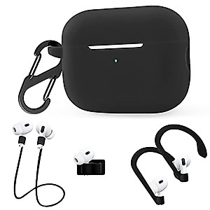 Geiomoo 4 in 1 Silicone Case Compatible with Air Pods Pro 2nd Generation, Protective Cover with Carabiner (Black)