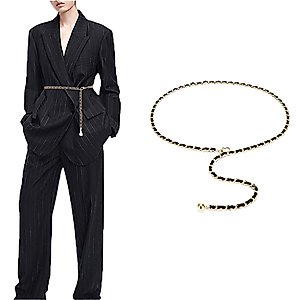 Gold Chain Waist Belts for Women for Dresses Black Leather Belt Belly Chain Jewelry for Women Long Waist Belt Body Chain Jewelry for Summer Beach