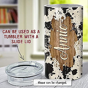 SANDJEST Personalized Cow Tumbler Cowgirl 4 in 1 16oz Tumbler Can Cooler Coozie Stainless Steel Tumbler Gift for Women Girl Daughter Sister Animal Lovers Christmas Birthday