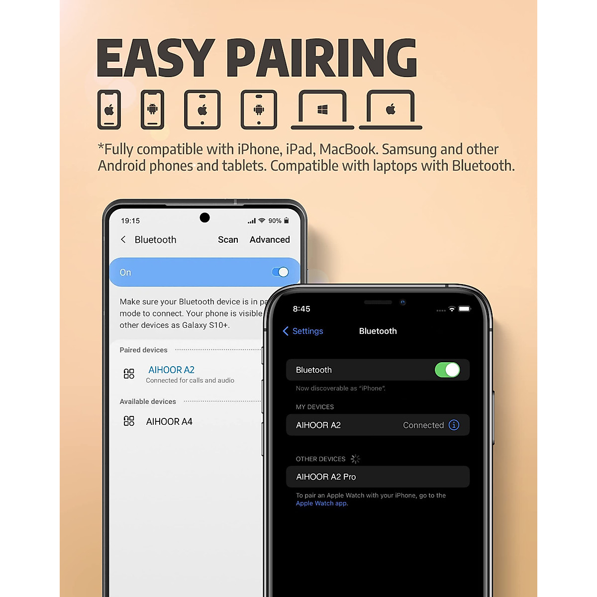 AIHOOR Wireless Earbuds for Music and Sports, Bluetooth 5.3 in-Ear Headphones with Extra Bass, Built-in Mic, Touch Control, USB Charging Case, 30hr Battery Earphones (High Gloss White)