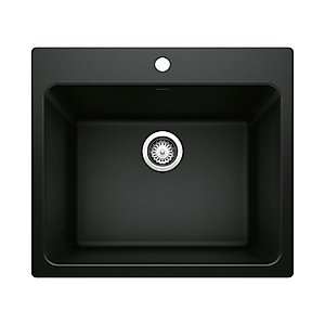 BLANCO LIVEN SILGRANIT Drop-In or Undermount Utility Laundry Sink, 25x22x12 Coal Black