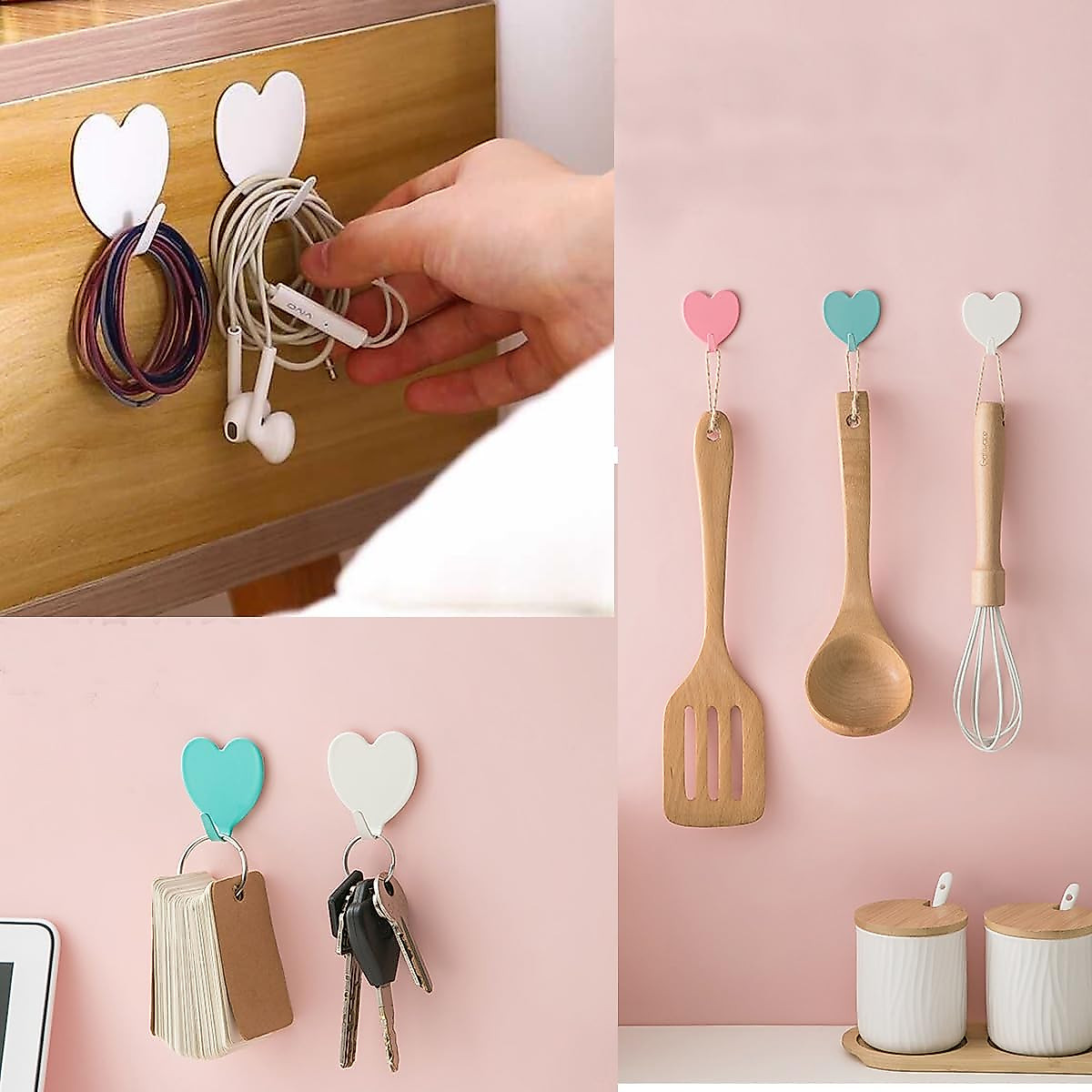 ZAAWUUT Adhesive Wall Hooks,10 Pieces Stainless Steel Decorative Sticky Hanger Without Nails for Home Office Classroom (White)