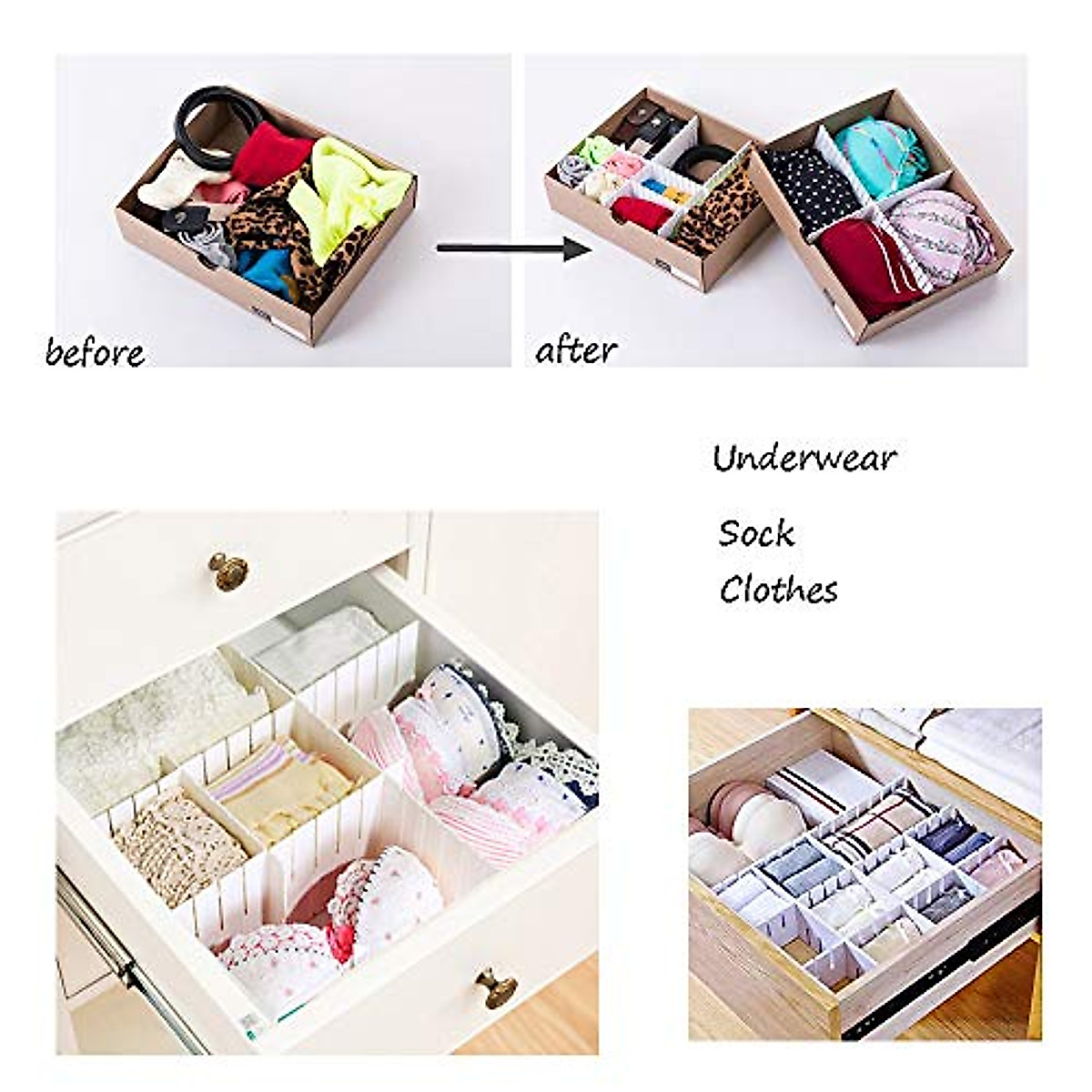 OJYUDD 12PCS DIY Plastic Grid Drawer Dividers,White Adjustable Sock Underwear Dresser Drawer Organizers Divider for Stationary Storage