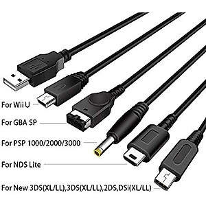 ＲＵＥＩＵＲＩ 2 Pack 5 in 1 USB Charger Cable for DS Lite/Wii U/New 3DS XL,3DS XL,2DS,Dsi XL,NDS/GBA SP(Gameboy Advance sp),PSP 1000 2000 3000