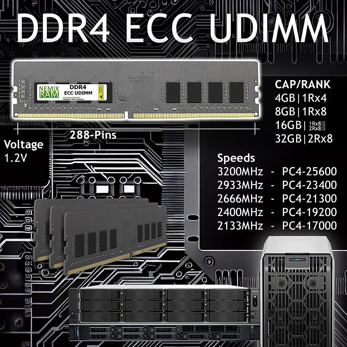 NEMIX RAM 64GB (4X16GB) DDR4 2666MHZ PC4-21300 2Rx8 1.2V CL19 288-PIN ECC Unbuffered UDIMM Memory KIT Compatible with Synology D4EC-2666-16G NAS Memory