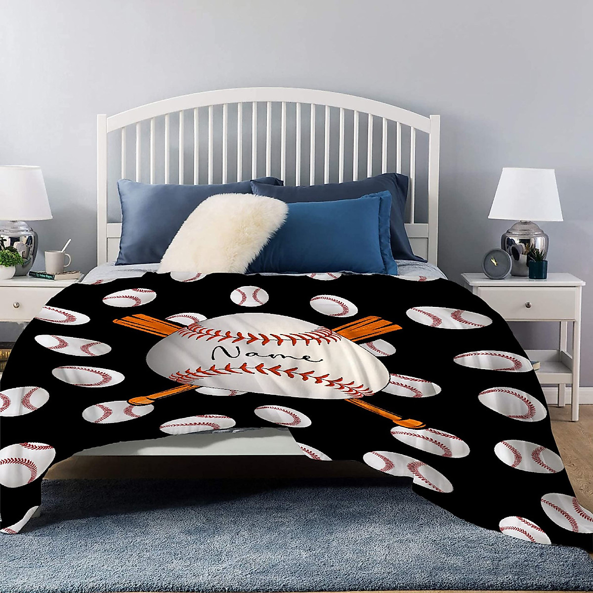 Ottoy Personalized Blanket Baseball Throw Blanket for Couch Custom Blanket with Name Lightweight Plush Fuzzy Blanket 50"x40" for Kids