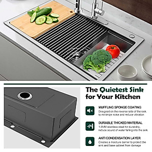 Homikit 33 x22 Inch Drop In Kitchen Sink, 16 Gauge Stainless Steel Topmount Single Bowl Kitchen Sinks with 2-Hole R10 Corner, 10" Deep Large Farmhouse Workstation Sink with Rinse Grid & Strainer Bags