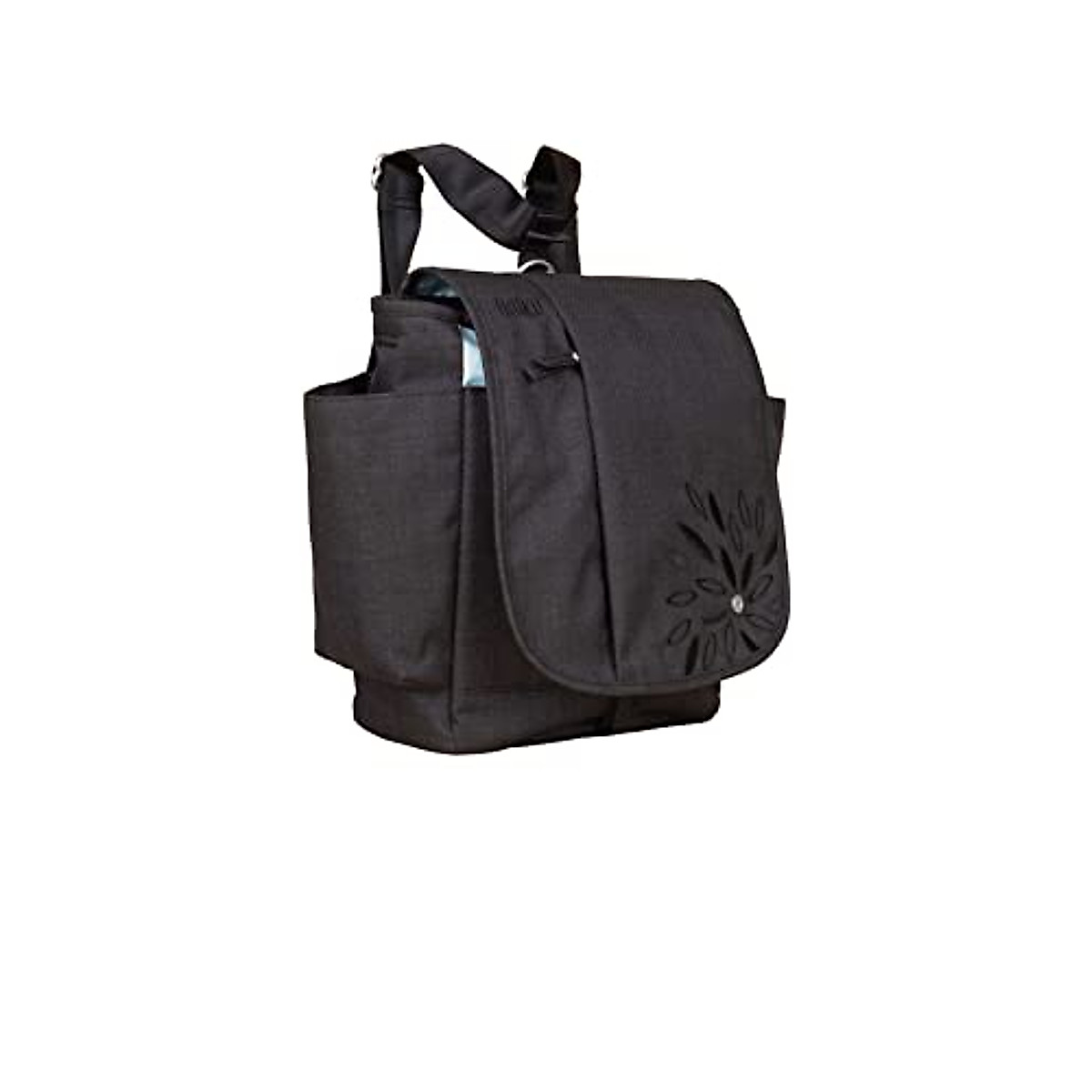 HAIKU To Go Convertible 2.0 Crossbody and Backpack Messenger-Style Travel Bag with Adjustable Shoulder Straps and Dual Water Bottle Pockets, Black in Bloom