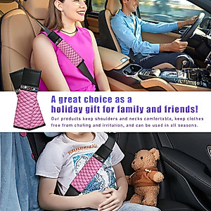 Ziciner 2PCS Leather Seat Belt Cover, Sparkling Rhinestone Seat Belt Covers for Women, Soft Harness Pads Strap Helps Protect Your Neck & Shoulder, Auto Interior Accessories for Adult Kid (Pink)