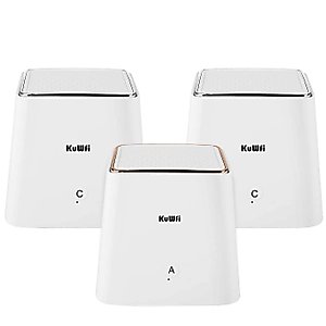 KuWFi Mesh Wi-Fi System, Gigabit WiFi Mesh Network Cover, Replaces WiFi Router and Extender, Whole-Home 6000 Sq. ft. Coverage, Seamless High-Performance Wireless WiFi Booster (3 Pack)