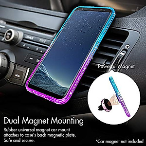 Silverback Galaxy S8 Plus Case, Moving Liquid Holographic Sparkle Glitter Case with Kickstand, Bling Diamond Rhinestone Bumper W/Ring Stand Slim Samsung Galaxy S8 Plus Case for Girls Women -Purple