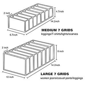 Wardrobe Clothes Organizer, Drawer Organizers for Clothing Jeans Leggings Pants Tshirts Closet Organizers Storage 7 Grid Clothes Storage Organization Stackable Washable Mesh (2pcs Jean/Legging Grey)