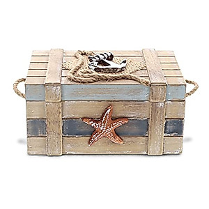 CoTa Global Neptune Wooden Jewelry Box - Handcrafted Nautical Trinket with Starfish and Boat Anchor Decorations, Accent Tabletop Home Decor, Beach Starfish Jewelry Storage Organizer - 6.5 Inches