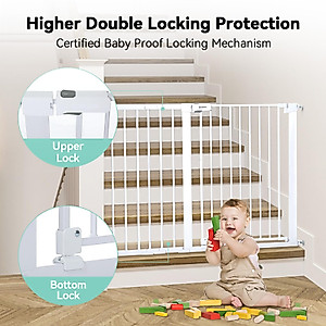 COMOMY 36" Extra Tall Baby Gate for Stairs Doorways, Fits Openings 29.5" to 48.8" Wide, Auto Close Extra Wide Dog Gate for House, Pressure Mounted Easy Walk Through Pet Gate with Door, White