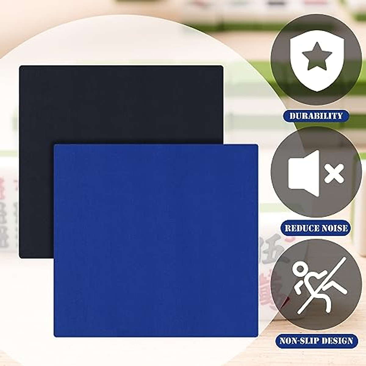 Oudain 2 Pack Mahjong Table Mat 32.7 x 32.7 Inch Game Mat Rubber Anti Slip Playmat Mahjong Mat Noise Reduction Mahjong Table Cover Board Game Table Mat for Mahjong Poker Cards (Gray, Marine Blue)