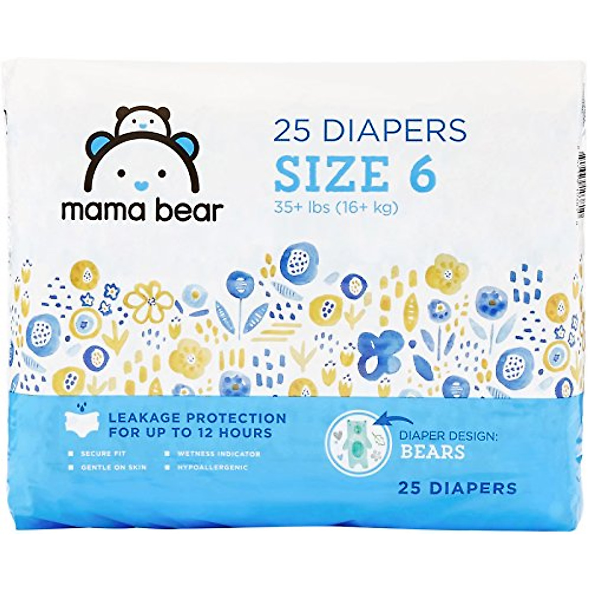 Amazon Brand - Mama Bear Diapers Size 6, 25 Count, Bears Print, White