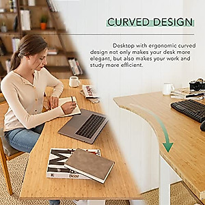 FLEXISPOT Pro Bamboo 3 Stages Dual Motor 60x30 Inch Electric Standing Desk Bamboo Contour Whole-Piece Board Height Adjustable Desk Electric Stand Up Desk (White Frame + Bamboo Curved Desktop)