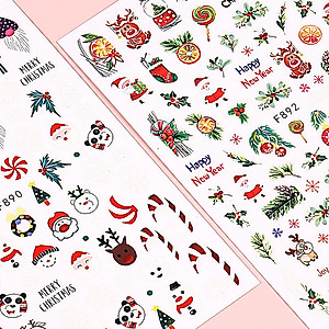 10 Sheets Christmas Nail Art Stickers Decals Self-Adhesive Pegatinas Uñas Holiday Kids Cute Red Xmas Snowflakes Tree Nail Supplies Nail Art Design Decoration Accessories