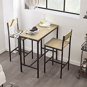 Haotian SoBuy 3 Piece Dining Set, Dining Table with 2 Stools, Bar Table Set, Home Kitchen Counter Breakfast Table, Bar Table with 2 Bar Chairs, Natural OGT03-N