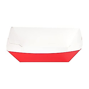 Restaurantware Bio Tek 3.3 x 2 x 1.5 Inch Food Boats, 50 Disposable Food Trays - Portable, Versatile, Red Paper Popcorn Boats, For Snacks, Appetizers, Or Treats, Use At Parties Or Carnivals