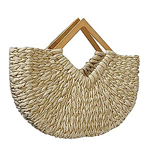Tellrain Straw Bags for Women Semi Round Large Tote Purse Casual Summer Vocation Straw Handbag Woven Tote