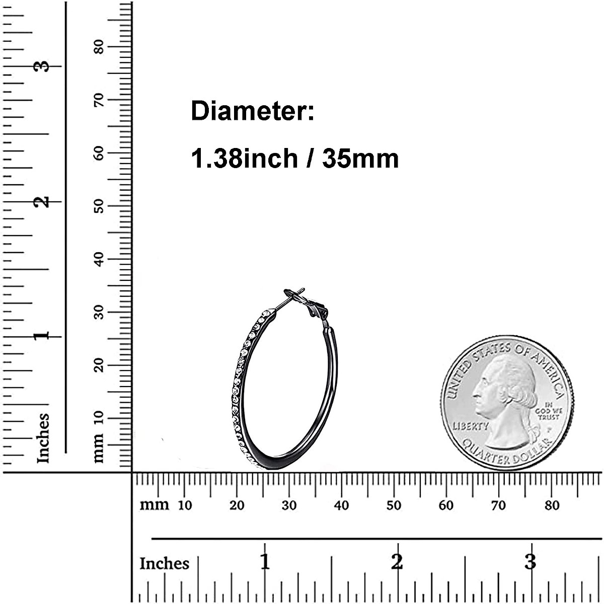 YUQIGG Hoops Earrings, Fashion Jewelry CZ Cubic Zirconia Rhinestone Black Hoop Earrings for Women Gifts 1.38in