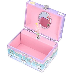 WJFMZS Musical Jewelry Box, Children Musical Jewelry Box Cartoon Pink Dancing Princess Music Box Jewelry Storage Case, Kids Toys with Mirror for Girls Birthday Gift