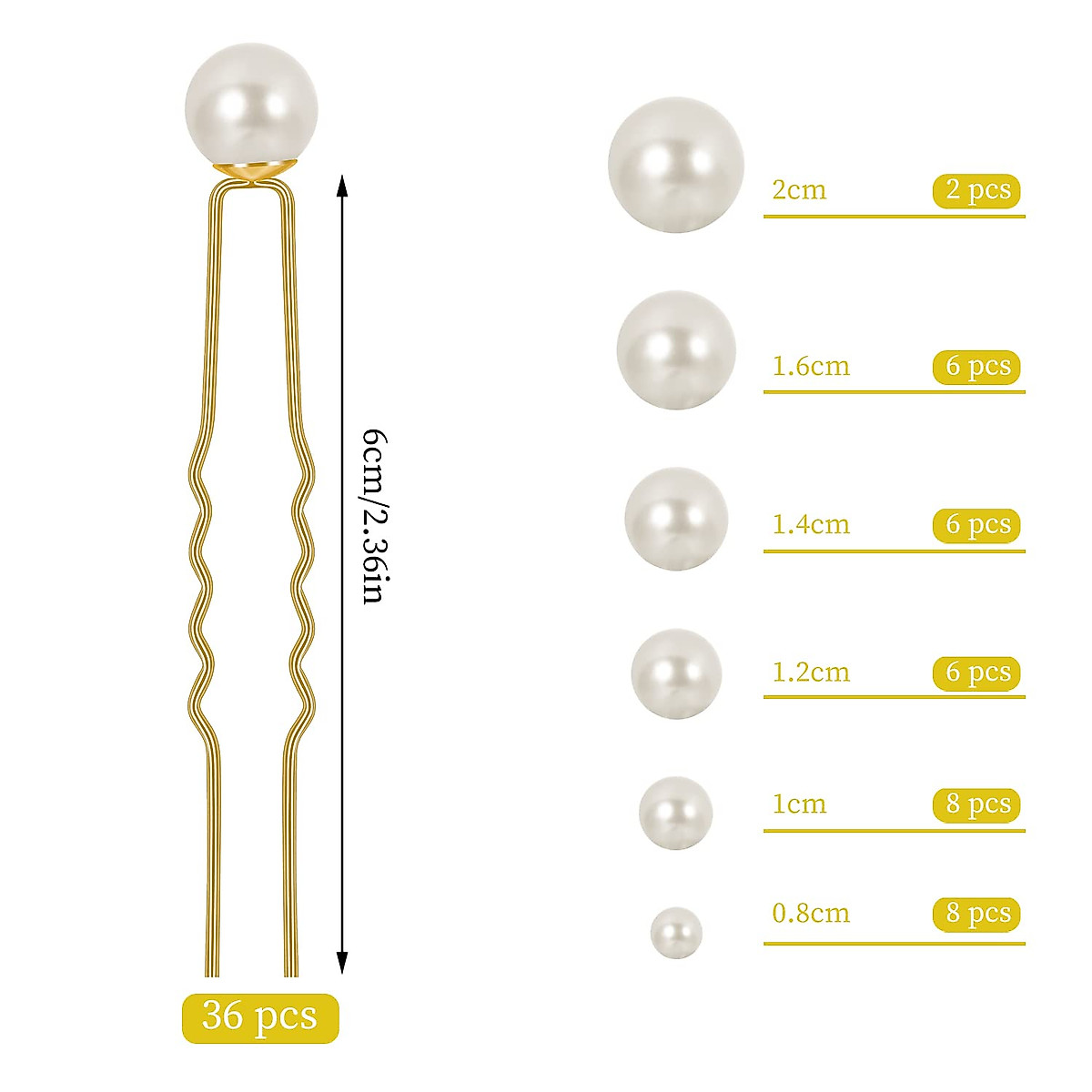 BESARME Pearl Hair Pins, 36 Pcs Wedding Pearl Hair Accessories Bridal Pearl Rhinestone Hair Clips for Brides Bridesmaid Women (Single Pearl Hair Pins)