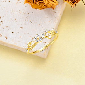 ELFRONT Mother's Day Gift for Wife 14K Gold Bow Rings 14kt Yellow Gold Crown Engagement Rings Wedding Ring Promise Jewelry Rings for Women Wife Gifts