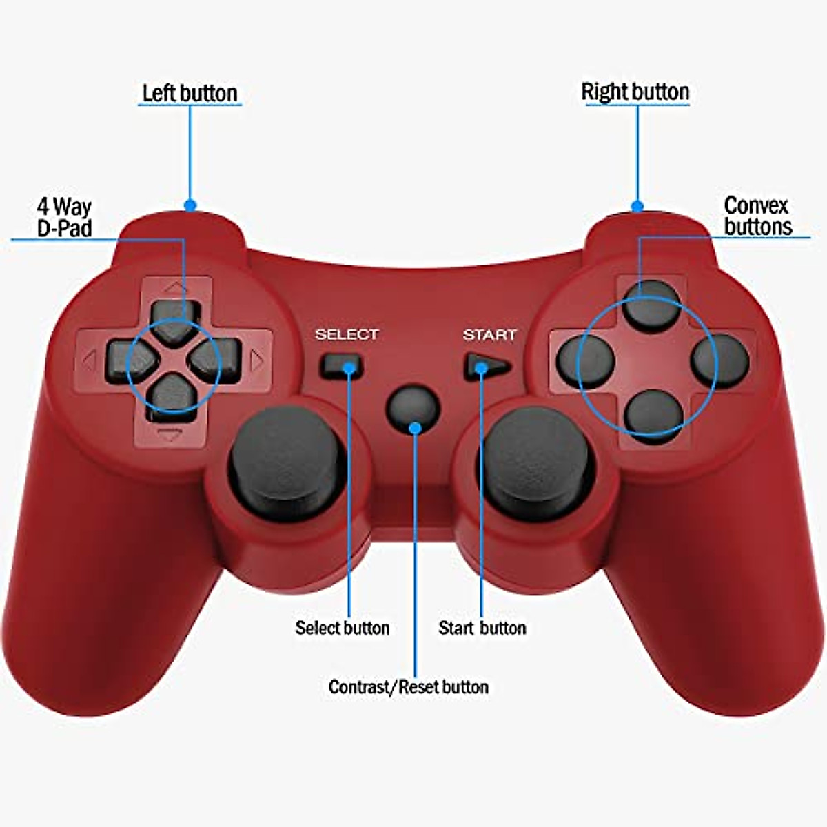 Ceozon PS3 Controller Six-Axis Dual Vibration Wireless Gamepad for Play-Station 3 Controller with Charging Cords 2 Pack Black + Red