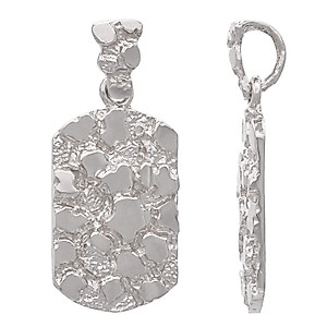 14k White Gold Dog Tag Nugget Charm Pendant