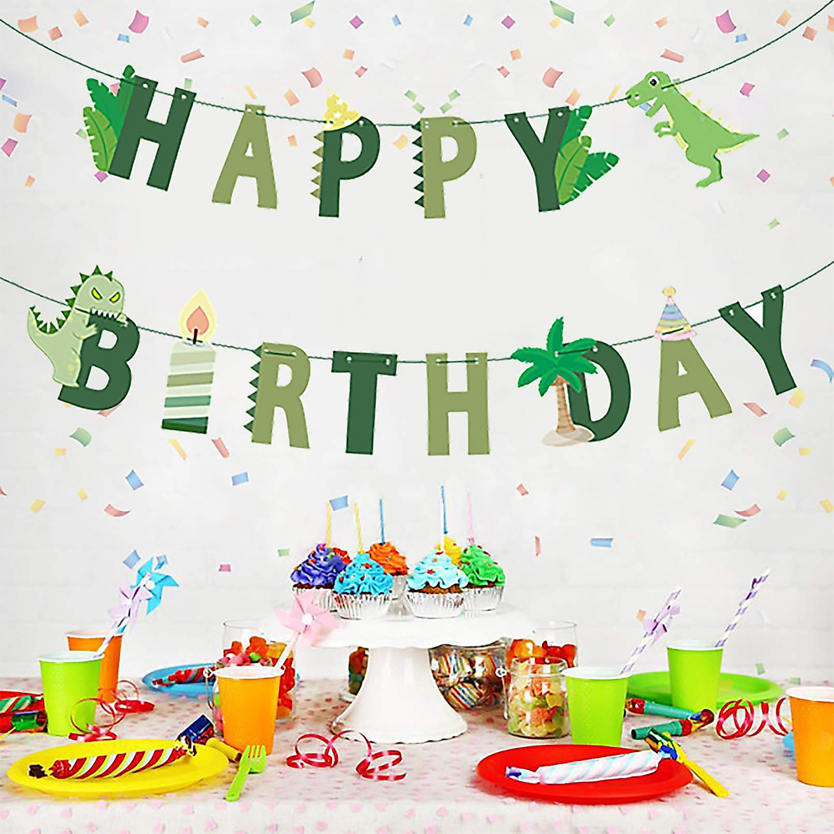 TmppDeco Dinosaur Birthday Banner - Dinosaur Happy Birthday Banner, Dinosaur Theme Birthday Party Decorations for Kids