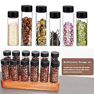 Single Dose Coffee Bean Storage Tubes - 12pcs Coffee Beans Container,Coffee Vials dosing container,glass espresso container with Wood Display Stand and Funnel(Tube1)