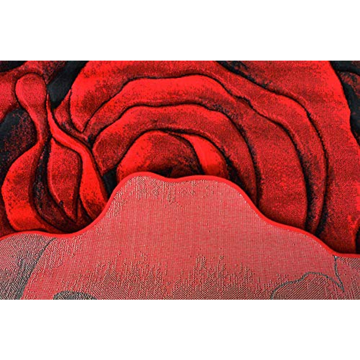 Flowers 3D Effect Hand Carved Thick Artistic Floral Flower Rose Botanical Shape Area Rug Design 304 Red 2'7''x2'7'' Round