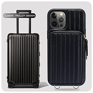 JLFCH for iPhone 12 Pro Max Wallet Case with Crossbody Chain Wrist Strap Card Holder Zipper Purse Compatible with Apple iPhone 12 Pro Max 6.7 inch - Black