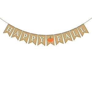 Jute Burlap Happy Fall Banner Maple Pumpkin Fall Festival Thanksgiving Day Mantel Fireplace Decoration