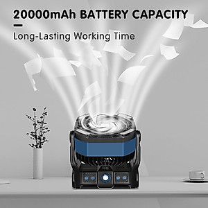 ABVOT 20000mAh Camping Fan with 4 LED Lights, Rechargeable Fan Portable, Stepless Speed and Adjustable Timer Settings for Picnic, Barbecue, Fishing, Travel
