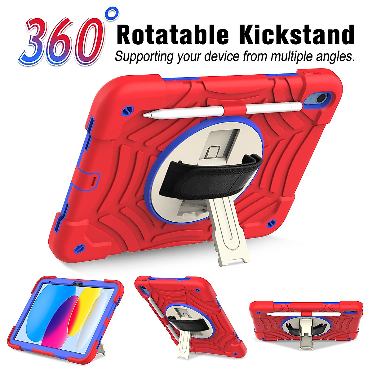 eTopxizu iPad 10th Gen 2022 Case, [360 Rotating Stand] [Pencil Holder][Shoulder Strap] [Screen Protector] for New iPad 10th Gen, iPad 10.9 Inch 2022, Red