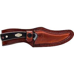 Old Timer 7.1in Full Tang Skinner Knife, 3.3in Clip Point Blade, Black Handle, Leather Sheath - For Hunting, Camping, Outdoors