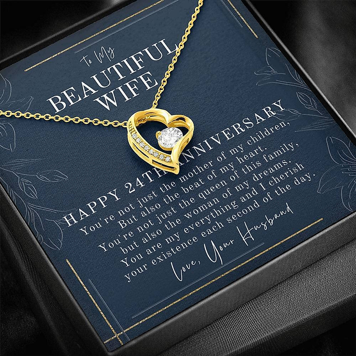 24 Year Wedding Jewelry Gift For Wife – 24 Year Anniversary Necklace Gift For Her – 24th Anniversary Wedding Present – 24th Wedding Anniversary Wife Gift – FLSG00024-3