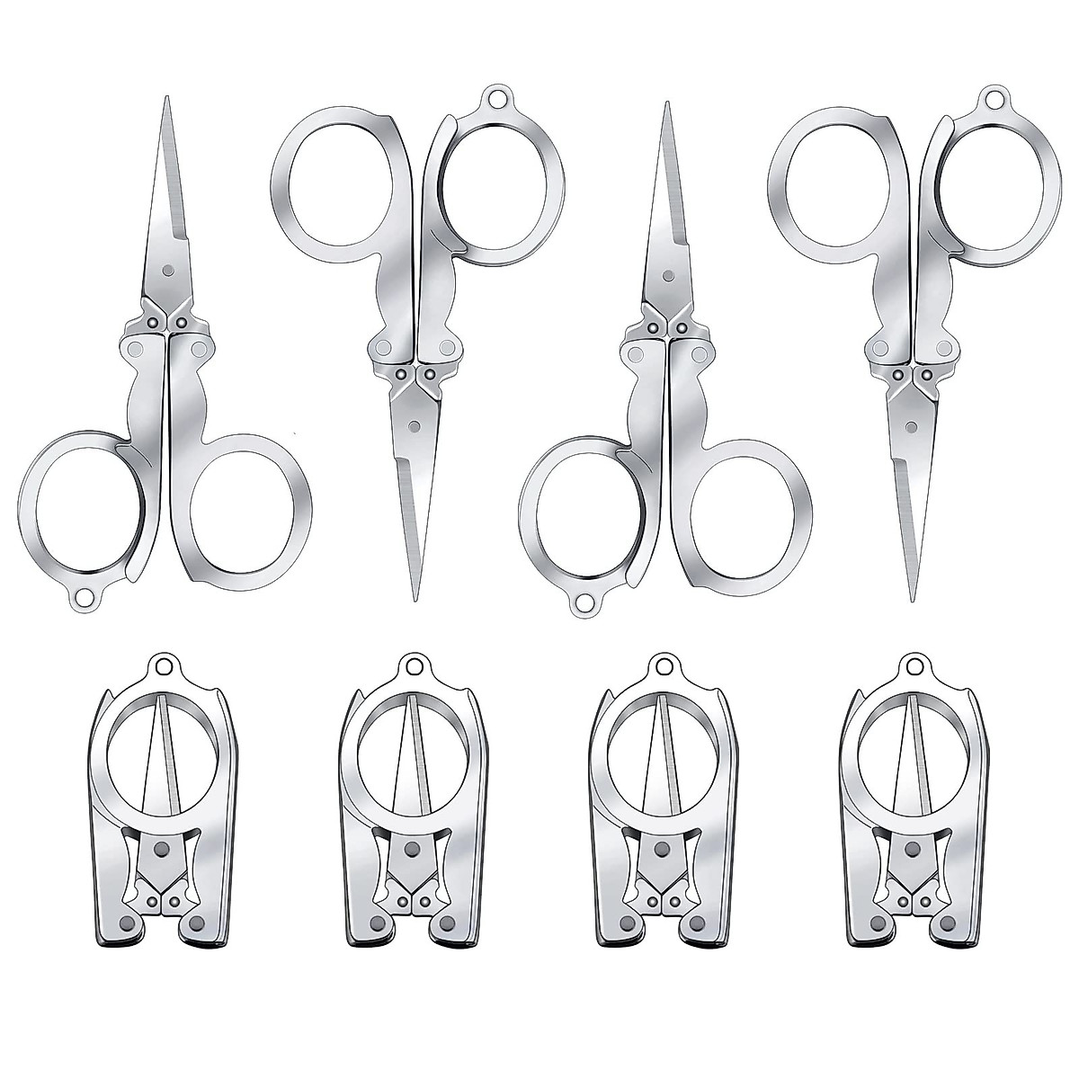 8 Pcs Stainless Steel Small Scissors Folding Scissors, Pocket Portable Foldable Travel Scissors Tiny Mini Craft Cutter for Home Travel, Silver